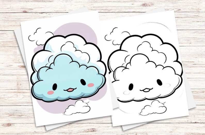 30 Kawaii Clouds Coloring Pages Cute Coloring Pages for Kids and Adults ...