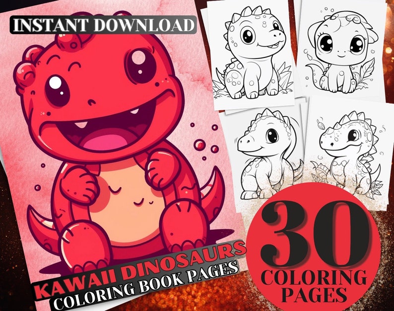 30 Kawaii Dinosaur Fantasy Coloring Pages / Instant Download Coloring ...