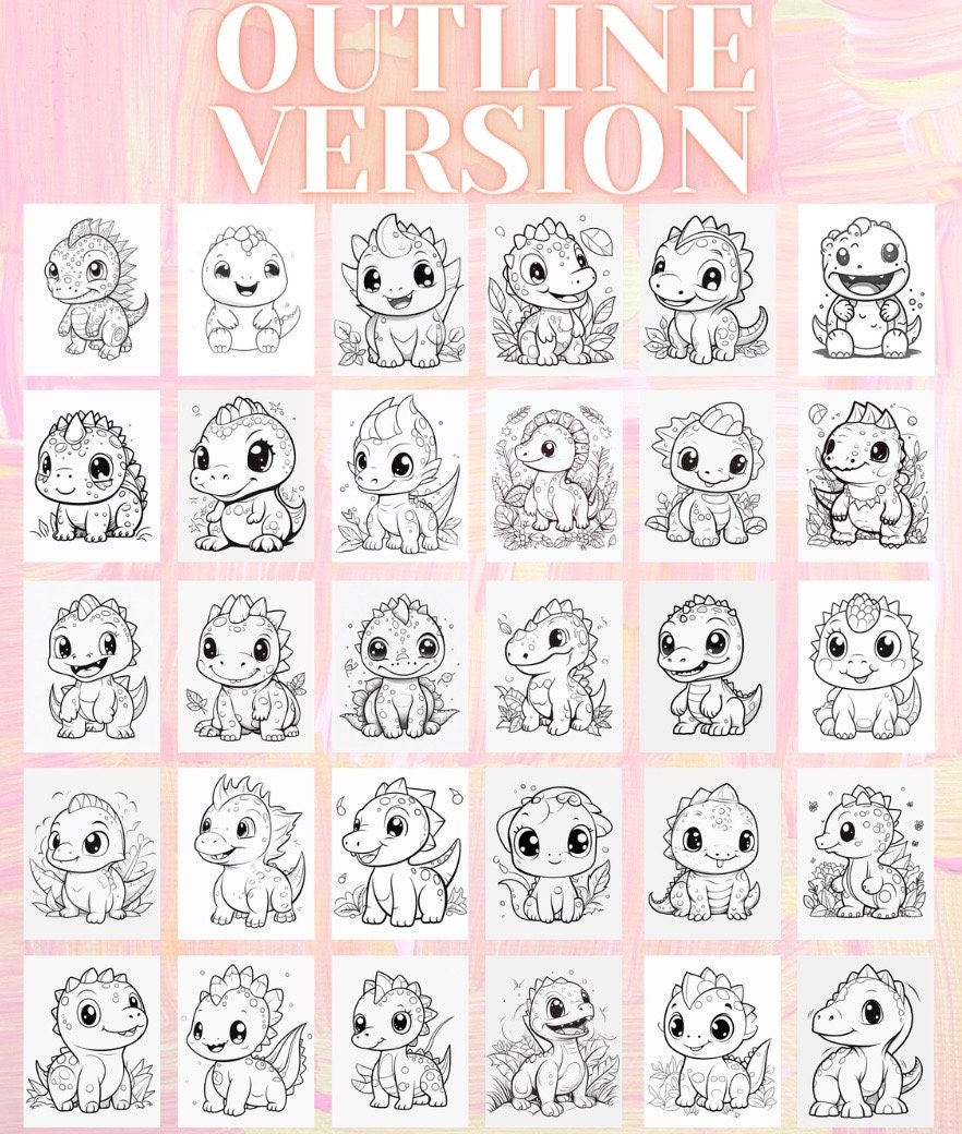 30 Kawaii Dinosaur Fantasy Coloring Pages / Instant Download Coloring ...