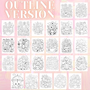 50 Kawaii Cute Coloring Page Book, Adults Kids Instant Download Outline ...