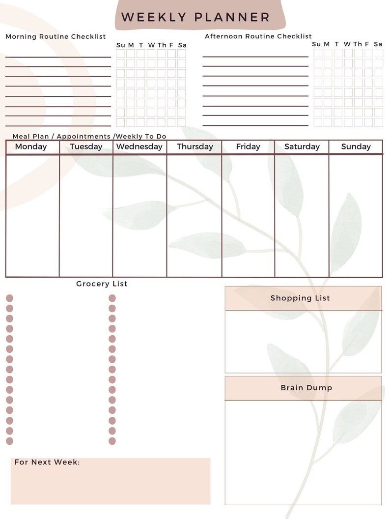 Weekly House Planner, Routine Tracker, Printable - Etsy