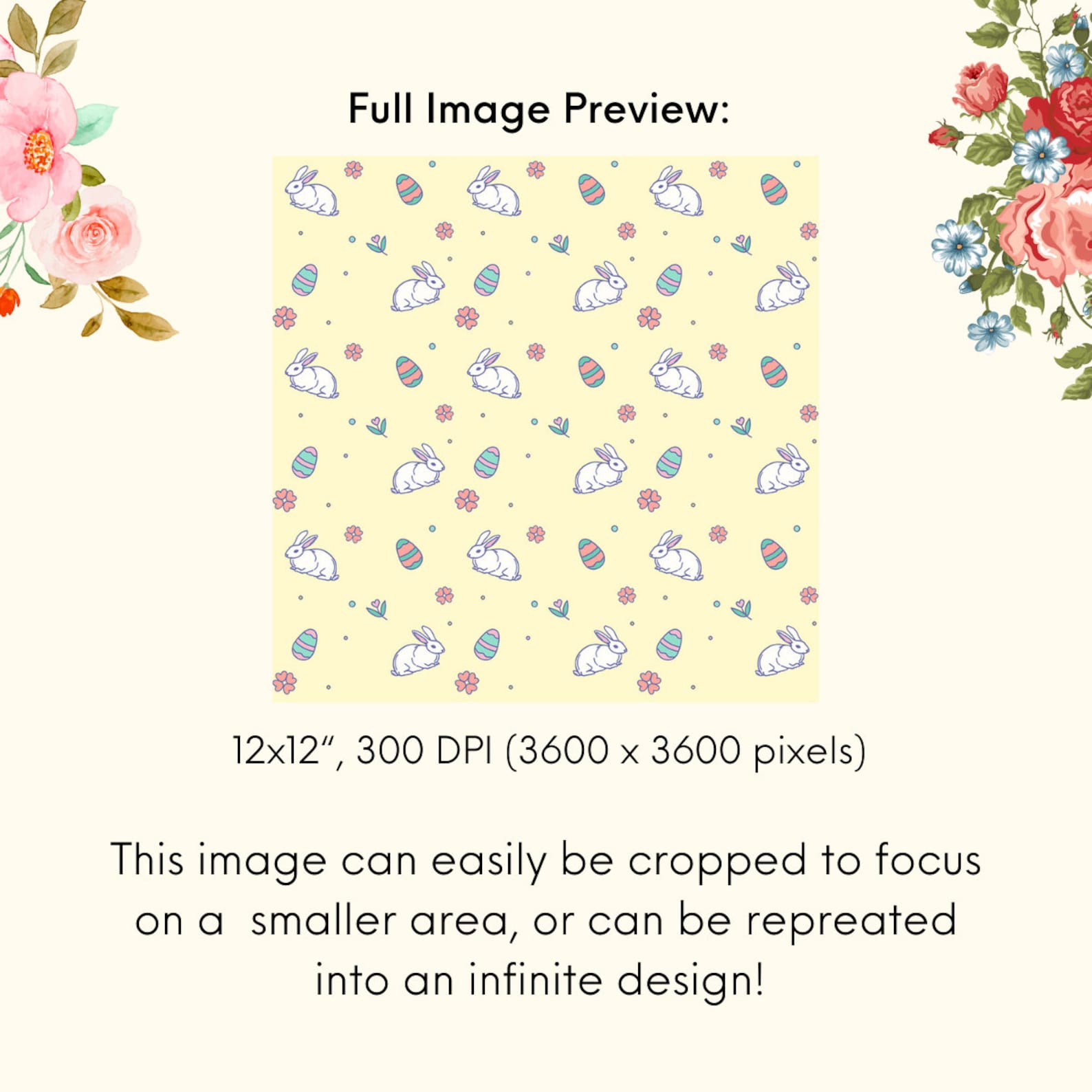 Easter Bunny Illustration Seamless Digital Pattern, Pastel Digital ...