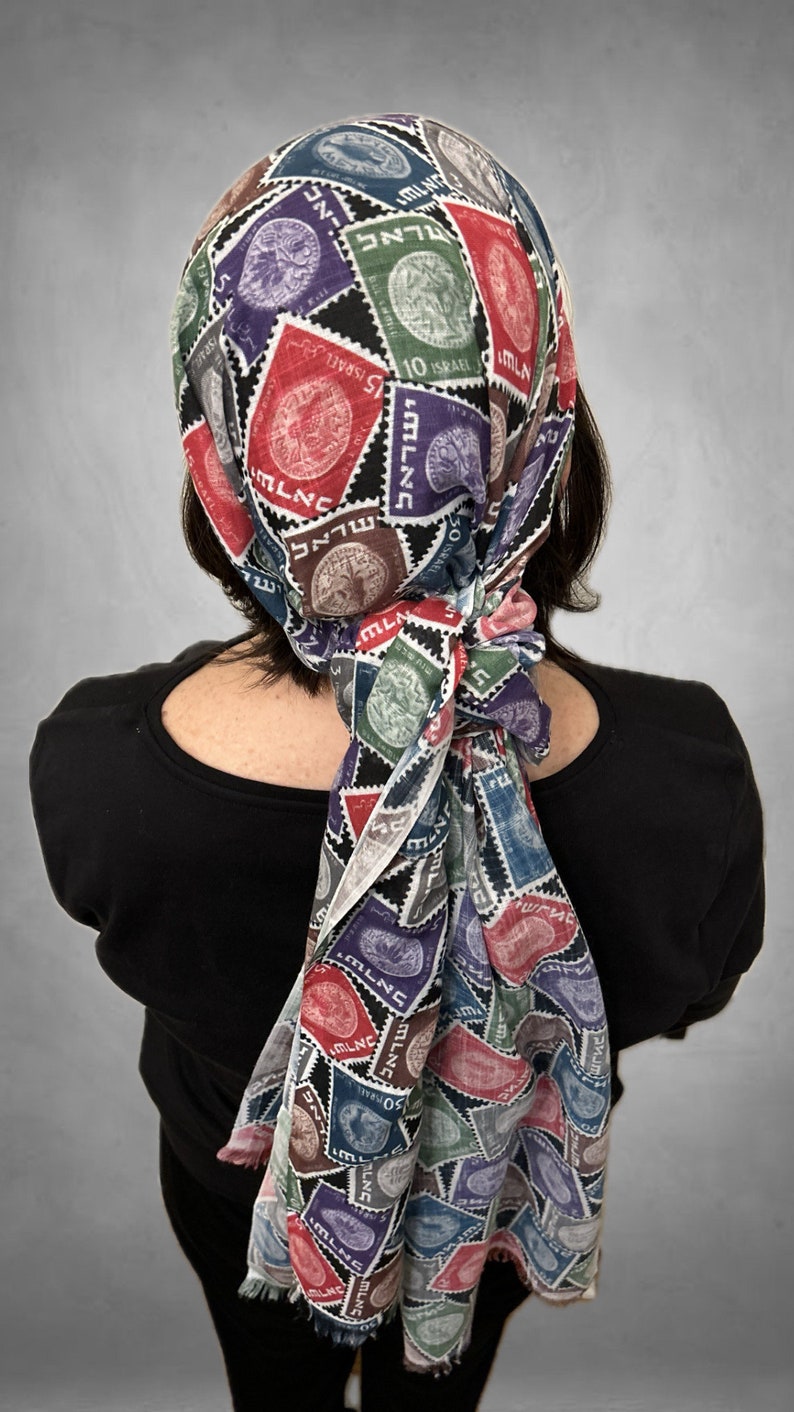 Vintage Israeli Postage Stamp Design Light Scarf, Israel, Israeli ...
