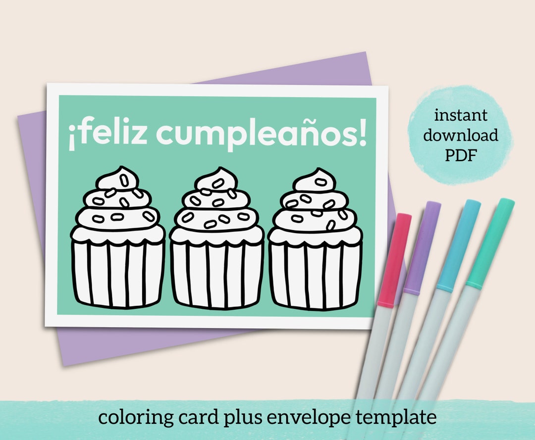 Printable Spanish Birthday Coloring Card Feliz Cumpleaños PDF to Color ...