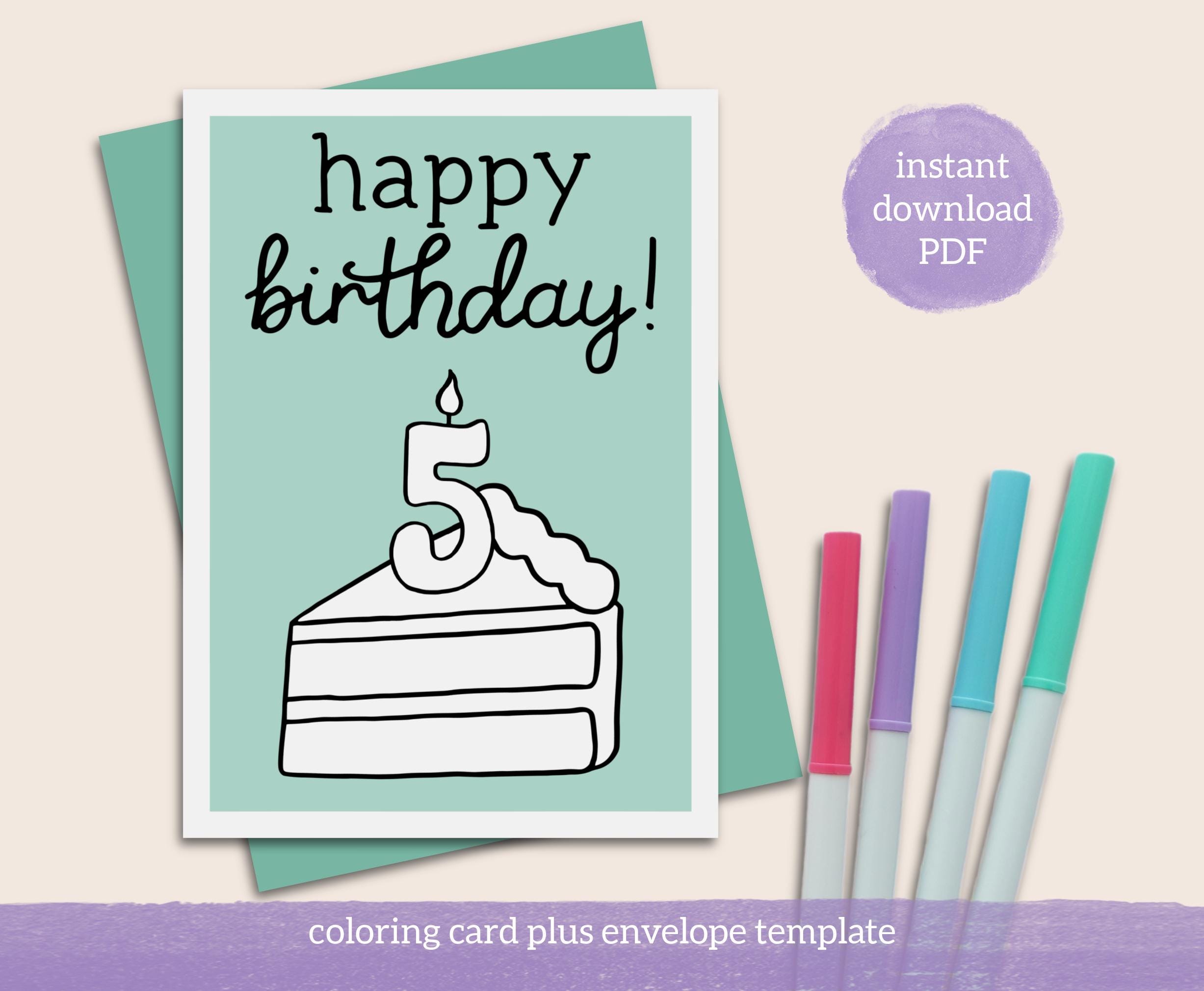 Printable Foldable 5th Happy Birthday Coloring Card 5 - Etsy