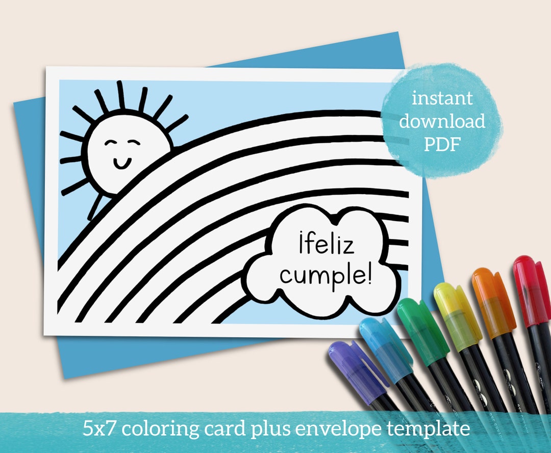 Rainbow Spanish Birthday Card Printable 5x7 Coloring Card and - Etsy
