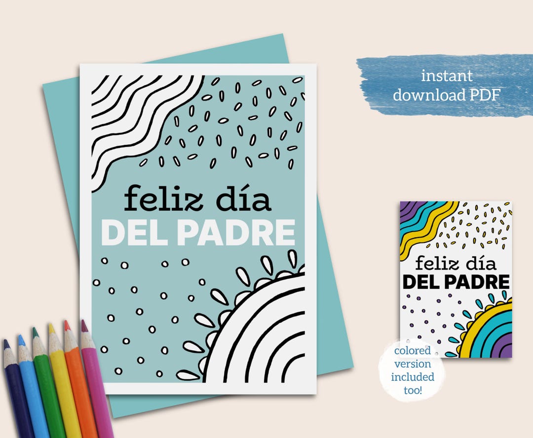 Fathers Day in Spanish Printable Card for Kids to Color 2 Designs Plus ...