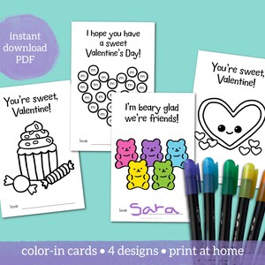 Printable Valentine Day Cards to Color PDF for Preschool With Candy ...
