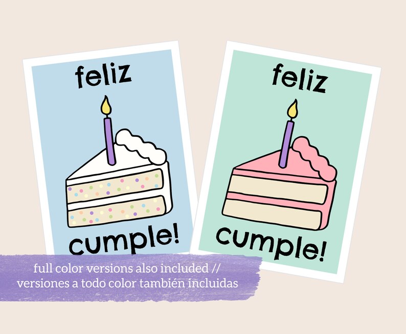 Feliz Cumpleaños Happy Birthday Cards in Spanish Printable Coloring ...