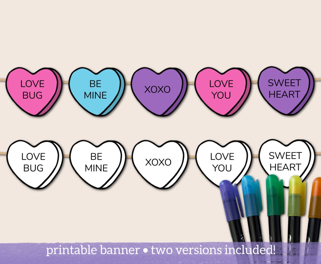 Conversation Heart Banner Printable Valentines Day Decor Paper Candy ...