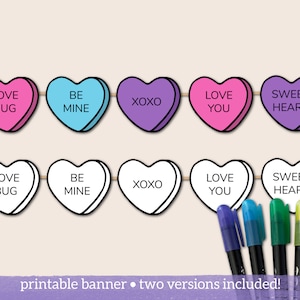 Conversation Heart Banner Printable Valentine’s Day Decor Paper Candy ...