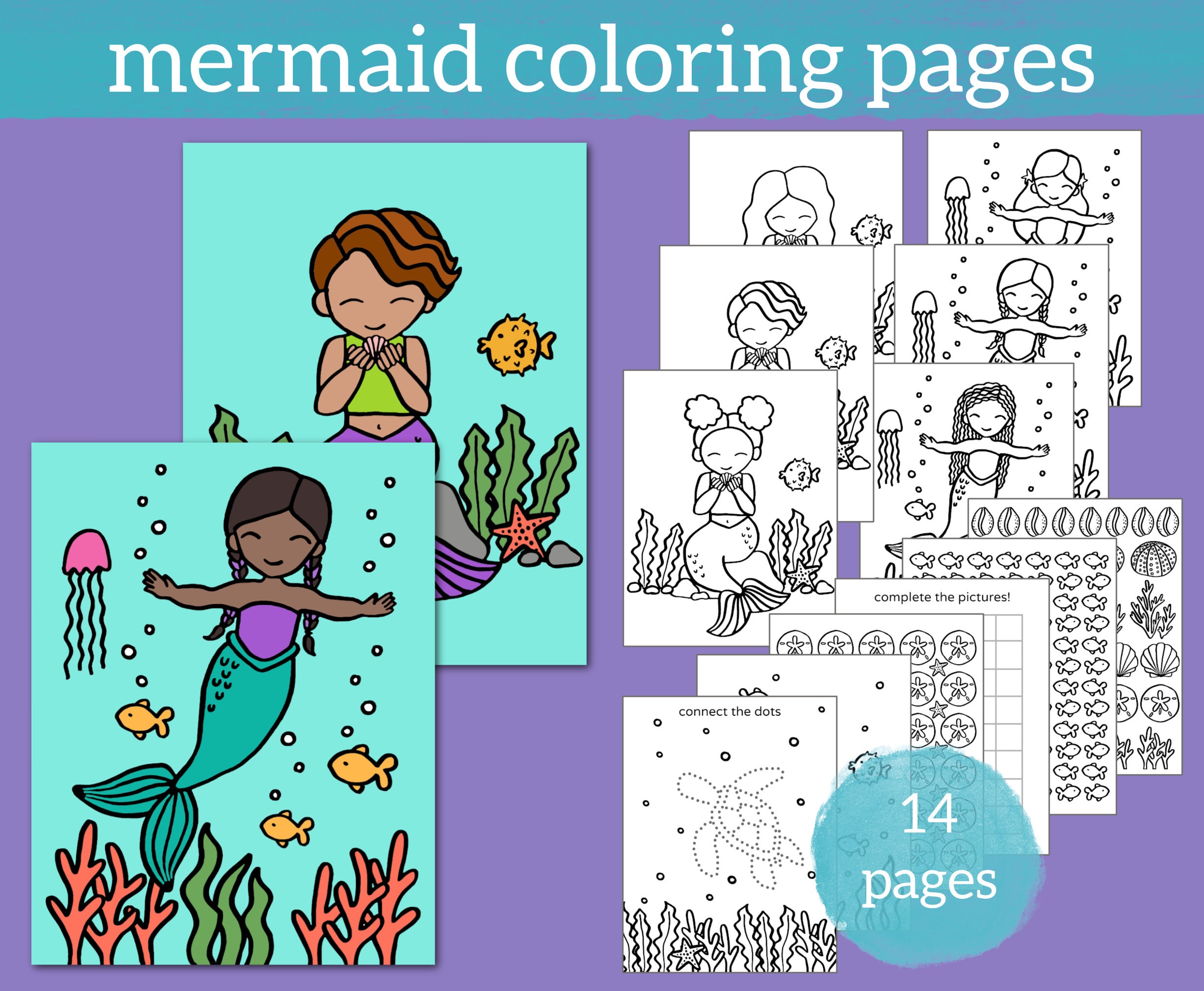 Mermaid Printable Under the Sea Coloring Pages Birthday Party - Etsy ...