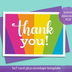 Thank You Card Printable Rainbow Design Thank You Notes to Print, 3 ...