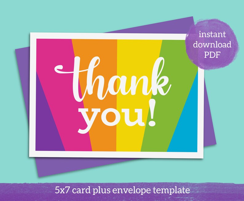 Thank You Card Printable Rainbow Design Thank You Notes to Print, 3 ...