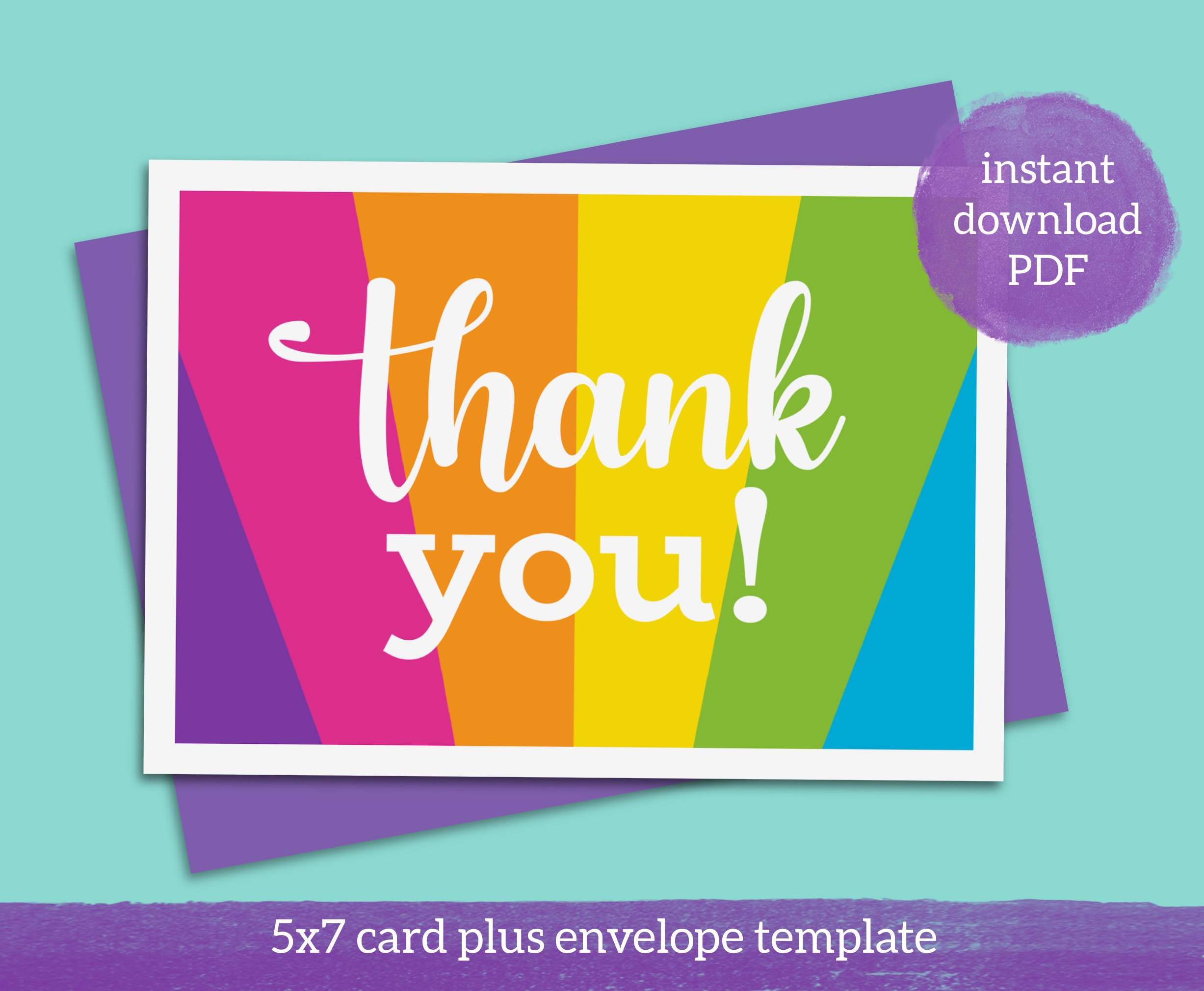Thank You Card Printable Rainbow Design Thank You Notes to Print, 3 ...