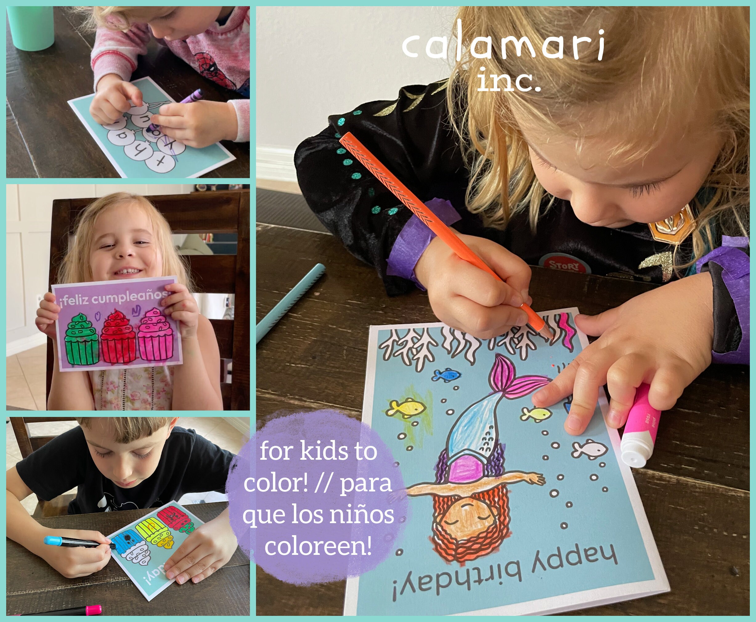 Feliz Cumpleaños Mermaid Birthday Cards in Spanish 5x7 Card to Color - Etsy