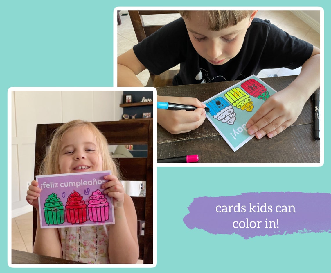 Printable Coloring Birthday Cupcake Cards PDF With 4 Card Designs Plus ...