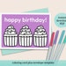 Printable Coloring Birthday Cupcake Cards PDF With 4 Card Designs Plus ...