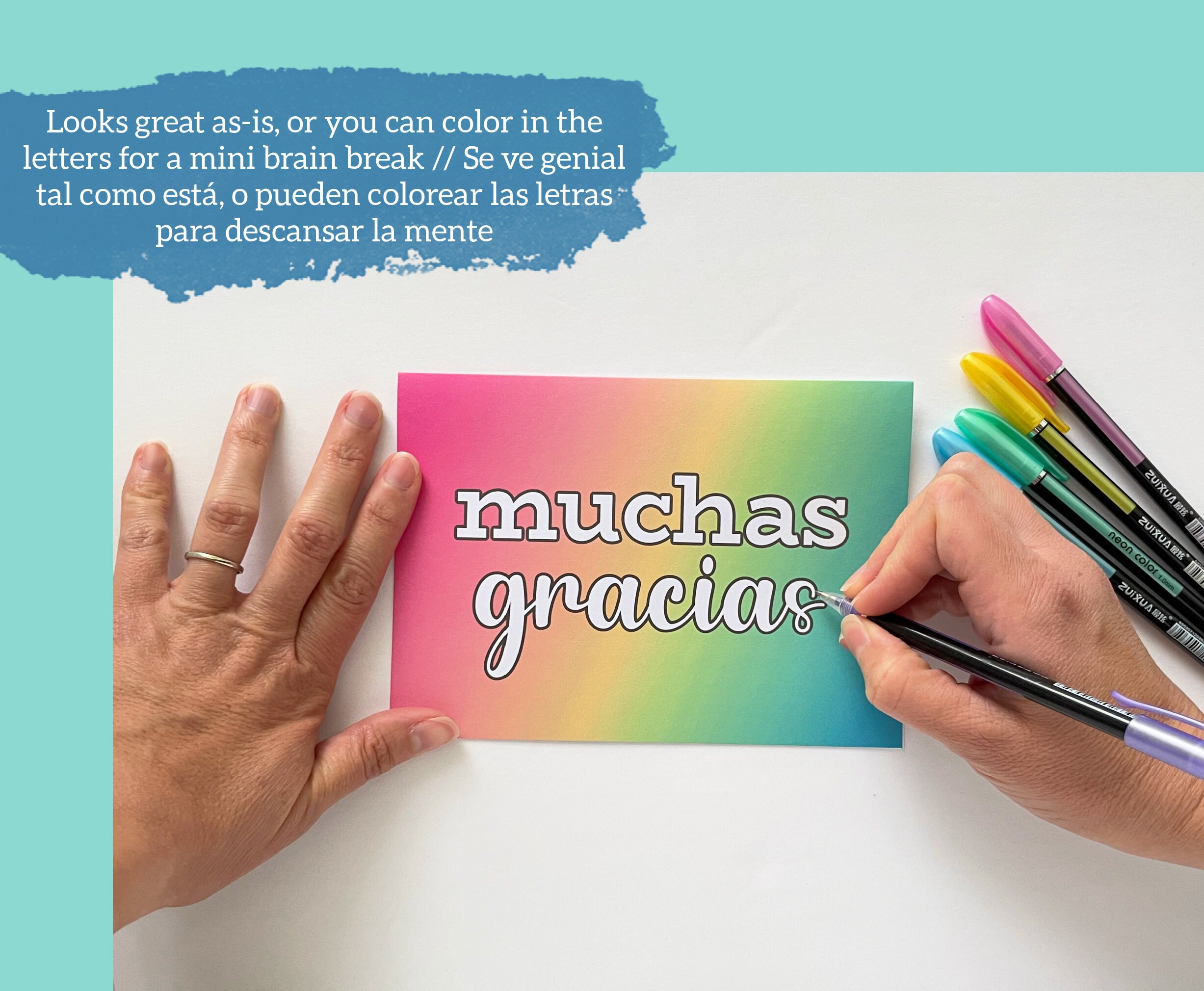 Printable Spanish Thank You Card Rainbow Gracias Note Cards to Print at ...