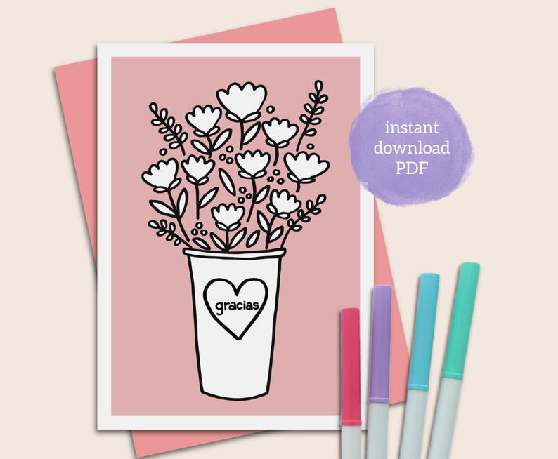 Spanish Thank You Card Color in Gracias Card Printable With Envelope ...