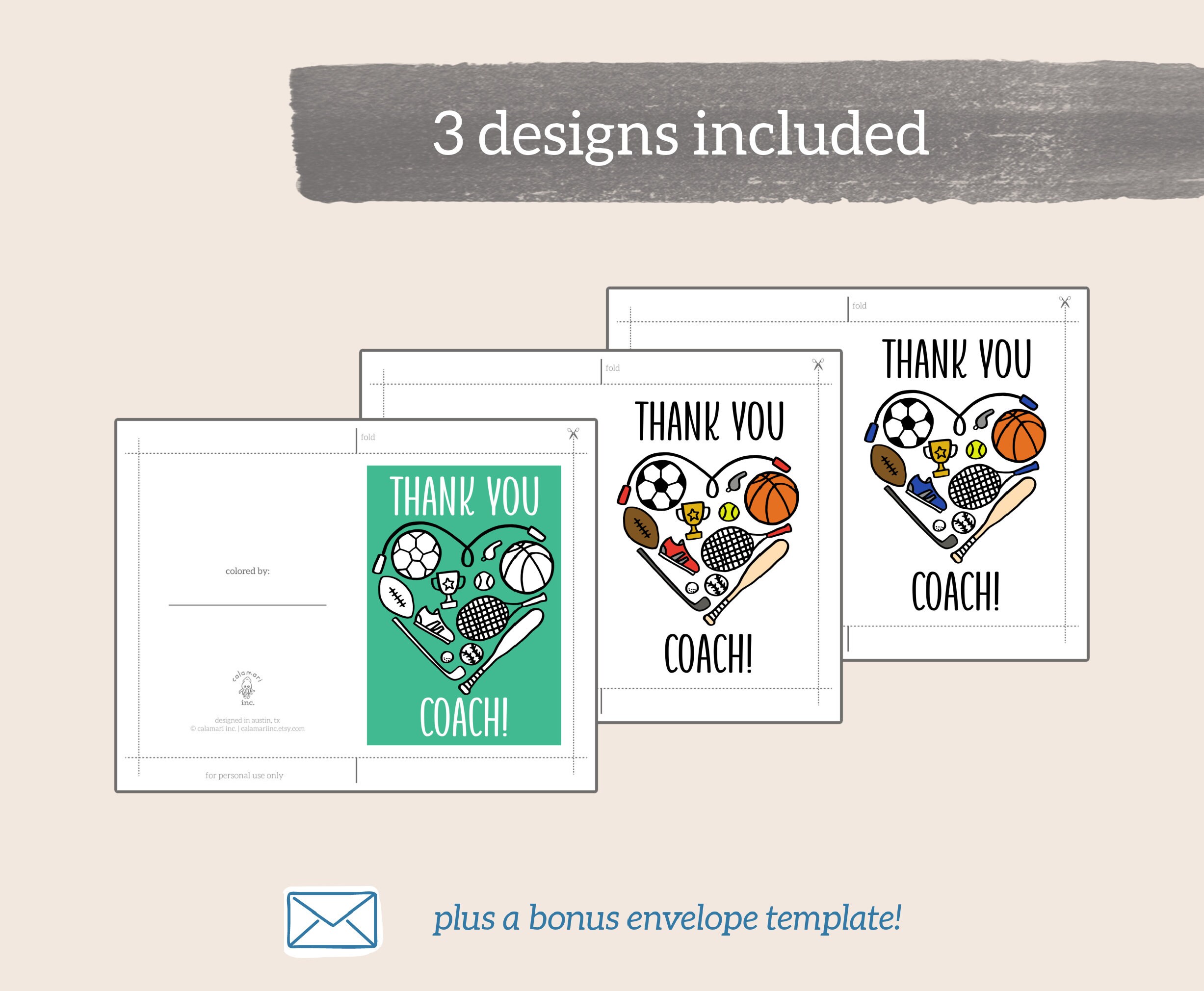 Printable Basketball Football Soccer Coach Thank You Card PE Teacher ...