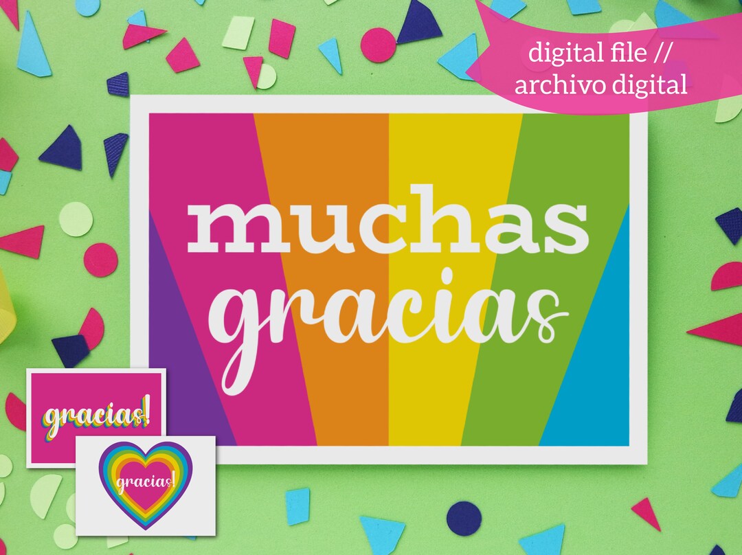 Spanish Thank You Card Muchas Gracias Card Printable PDF, 5x7 Finished ...