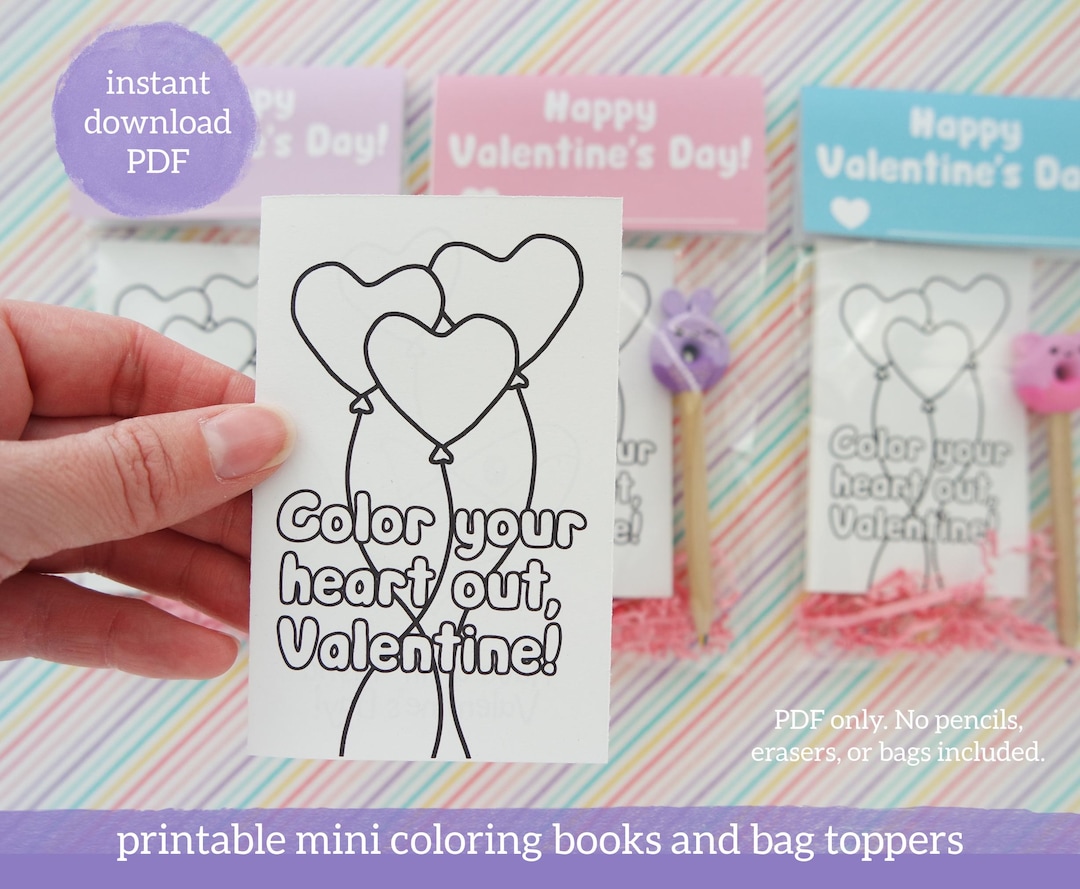 Valentine Mini Coloring Book Printable Valentine’s Day Cards for ...