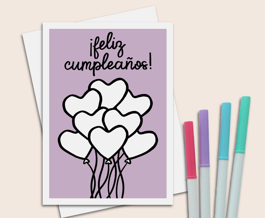 Feliz Cumpleaños Card Spanish Birthday Card to Color in 5x7 Card and ...