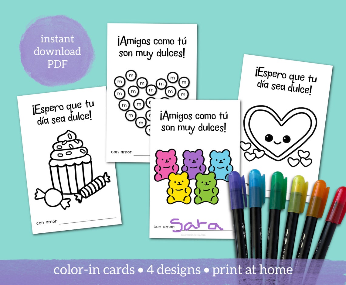 Printable Spanish Valentines Day Cards to Color San Valentín Cards for ...