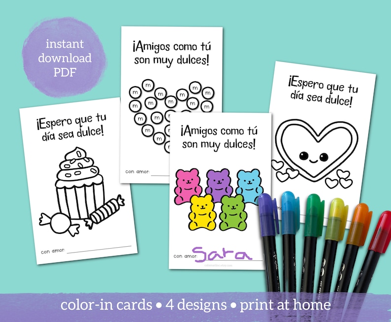 Printable Spanish Valentines Day Cards to Color San Valentín Cards for ...