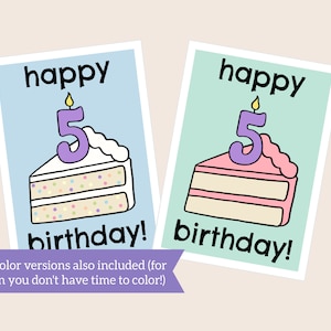 Printable Foldable 5th Happy Birthday Coloring Card 5 - Etsy