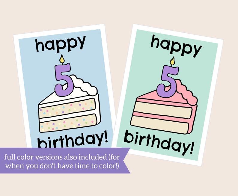 Printable Foldable 5th Happy Birthday Coloring Card 5 - Etsy
