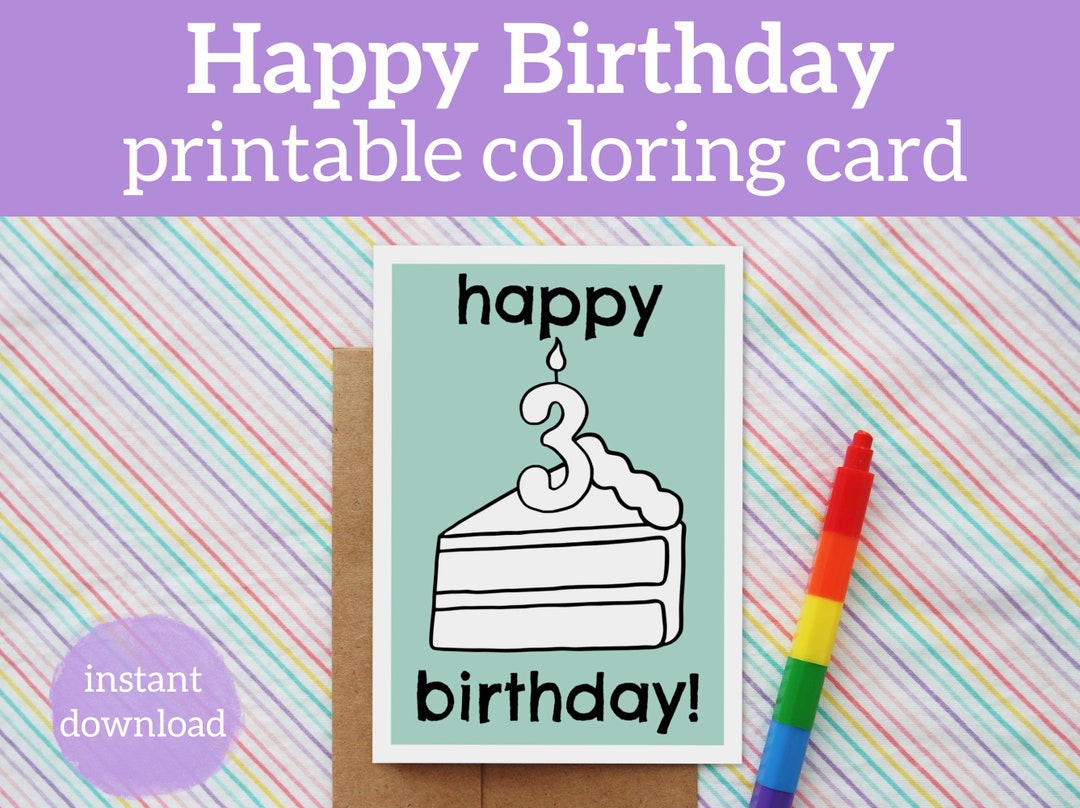 3rd Birthday Card Happy 3 Birthday Printable Cards to Color - Etsy