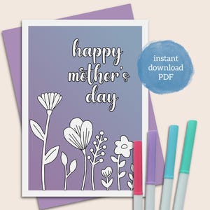 Mother’s Day Coloring Cards Printable Mother’s Day 5x7 Card to Color - Etsy