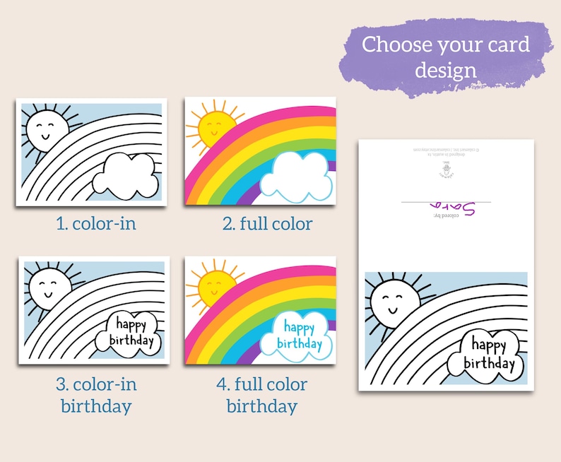 Rainbow Birthday Coloring Cards 5x7 Greeting Card and Envelope - Etsy