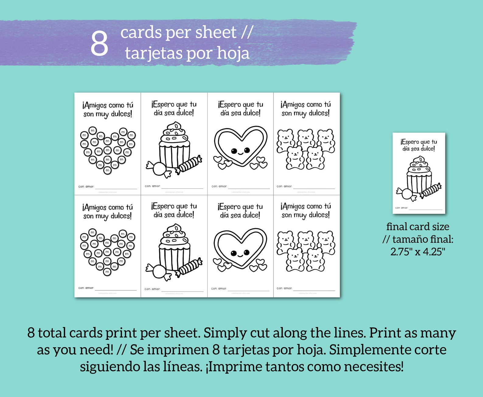 Printable Spanish Valentines Day Cards to Color San Valentín Cards for ...