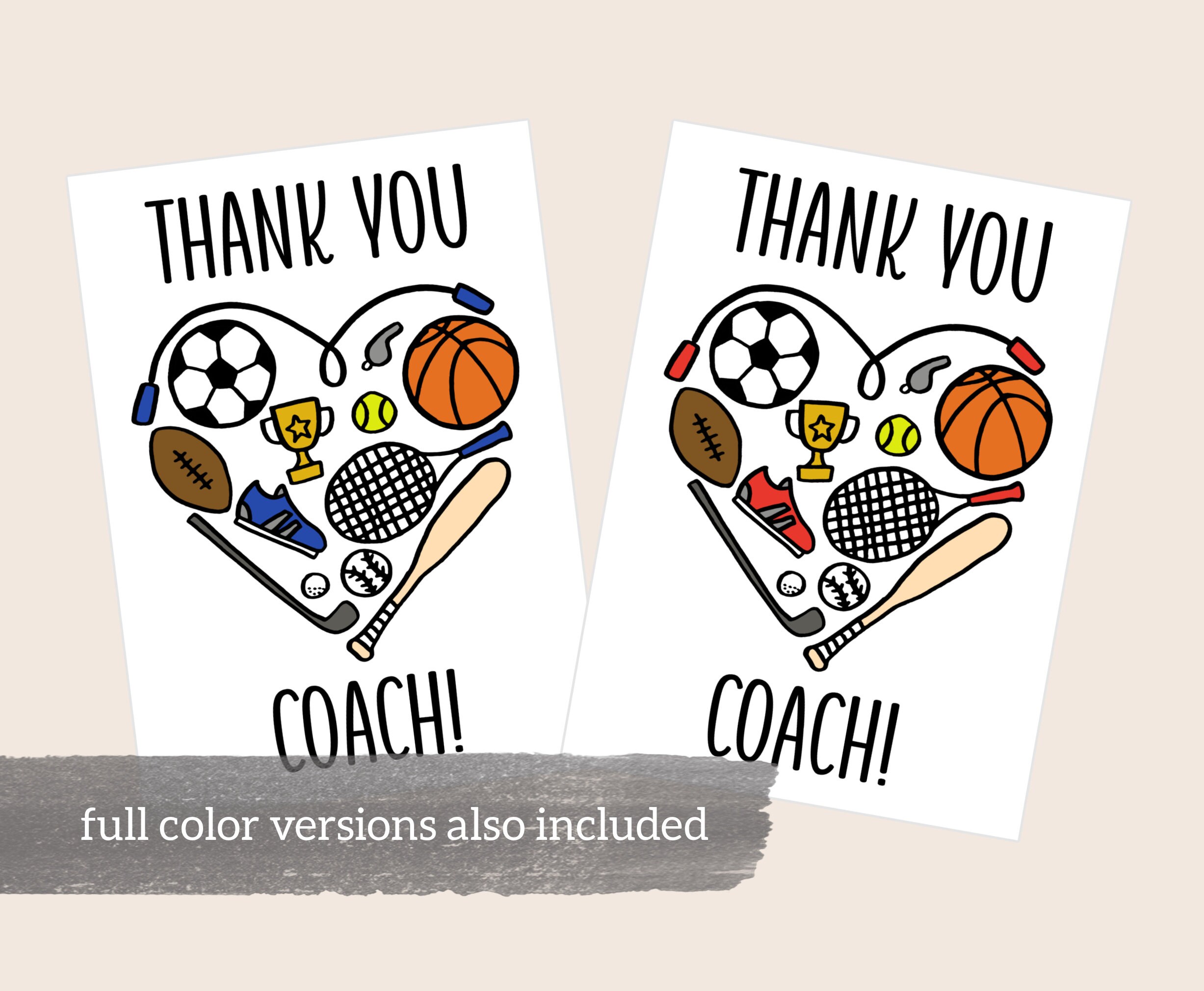 Printable Thank You Coach PE Teacher Thank You 5x7 Coloring Card - Etsy