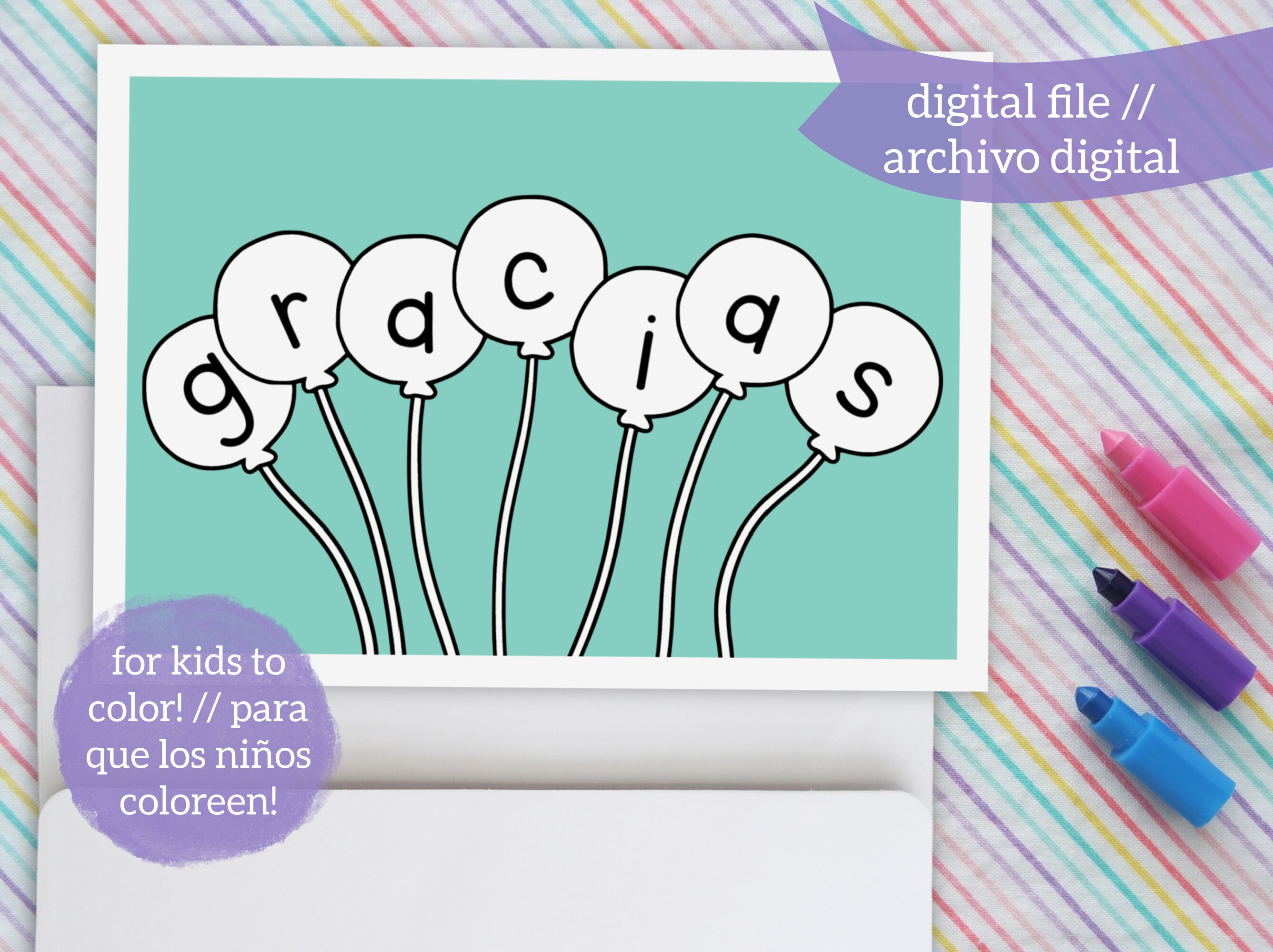 Thank You Card in Spanish Coloring Card Printable Gracias - Etsy