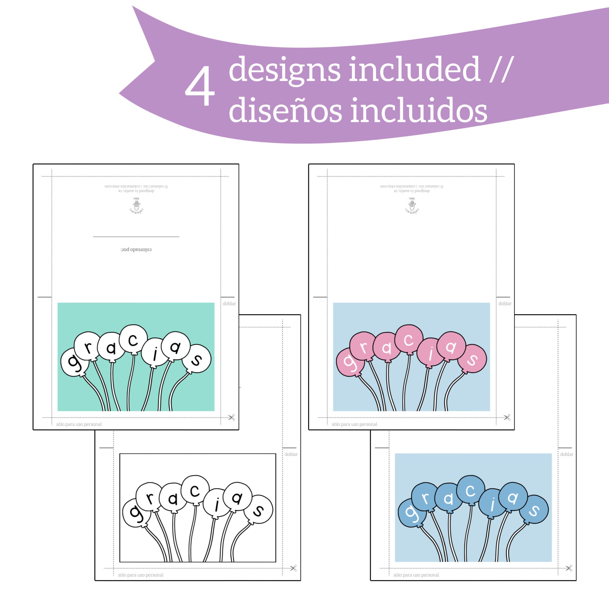 Thank You Card in Spanish Coloring Card Printable Gracias - Etsy