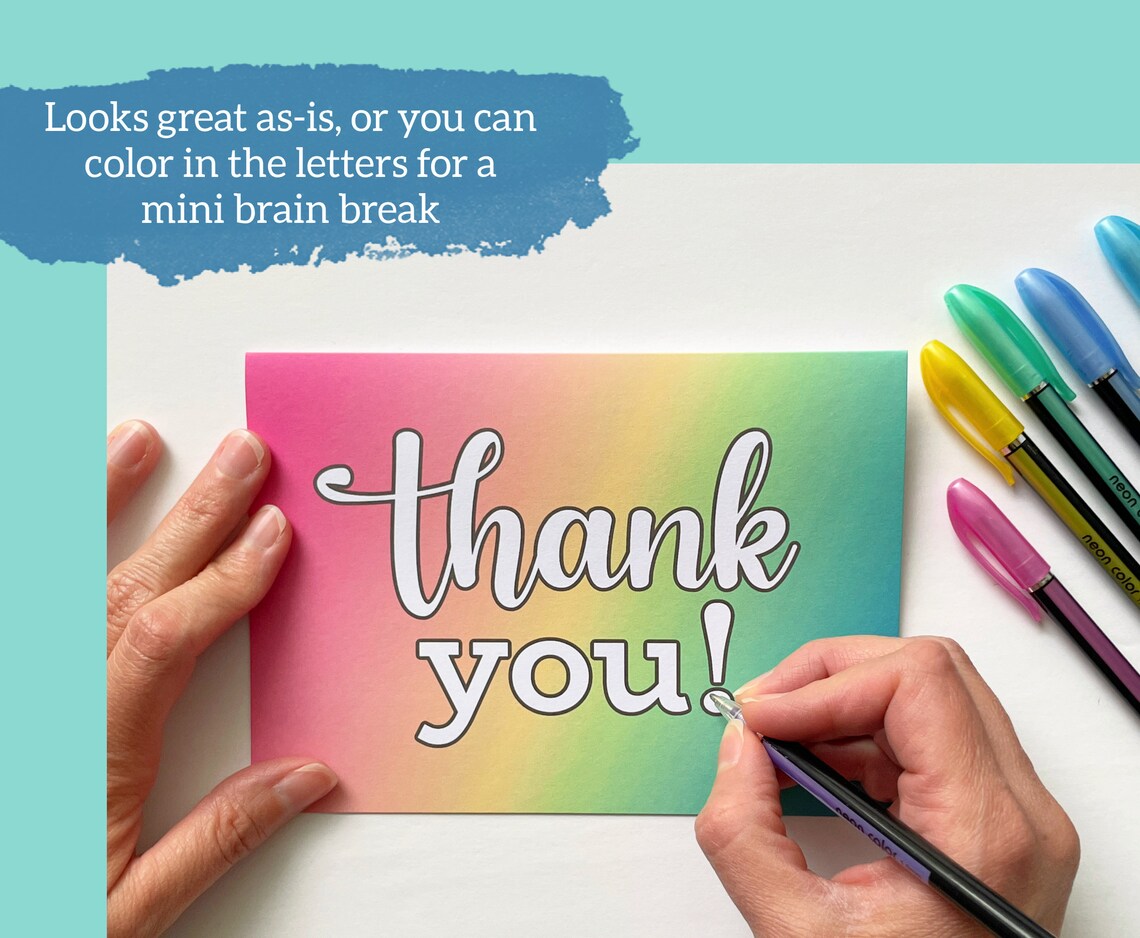Printable Thank You Cards Rainbow Thank You Card Coloring Page PDF - Etsy