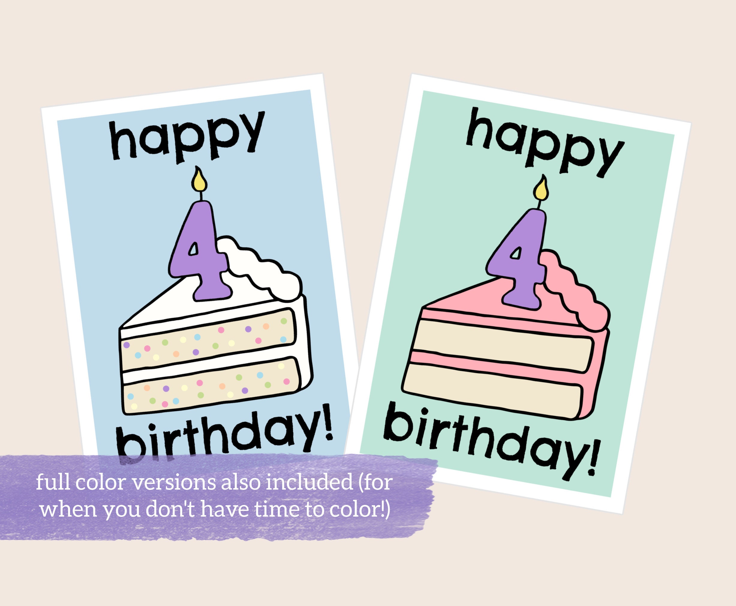 Happy 4th Birthday Card for Coloring Printable - Etsy