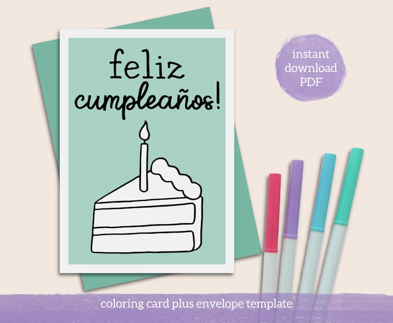 Feliz Cumpleaños Happy Birthday Cards in Spanish Printable Coloring ...
