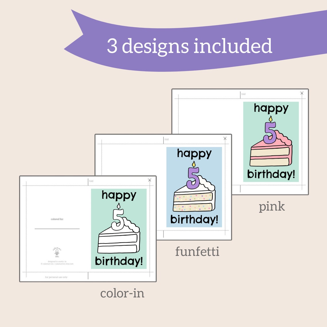 Printable Foldable 5th Happy Birthday Coloring Card 5 - Etsy
