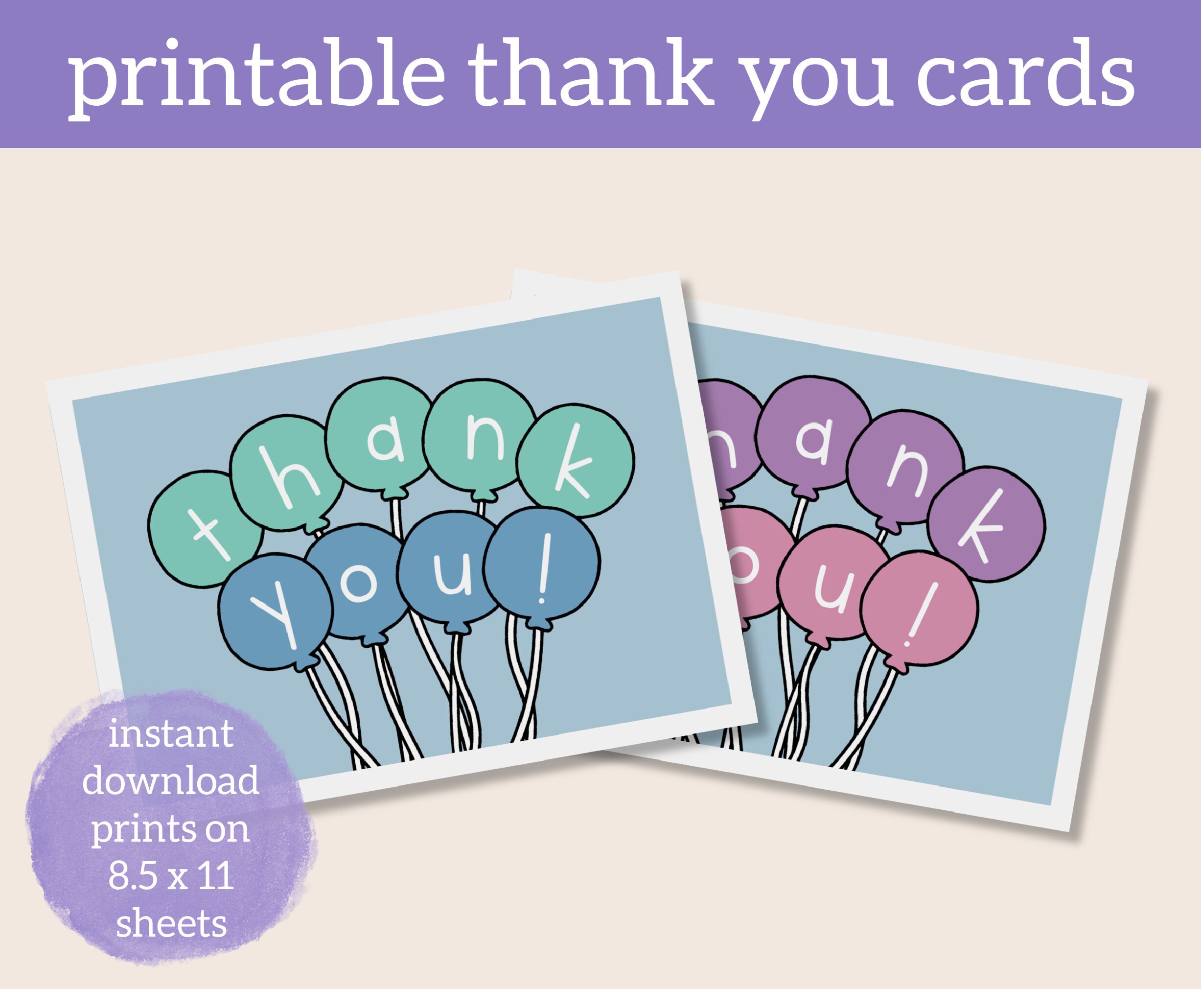 Pastel Thank You Card Printable PDF With 4 Designs Included - Etsy