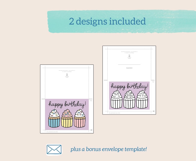Printable Coloring Birthday Cupcake Cards PDF With 2 Card Designs Plus ...