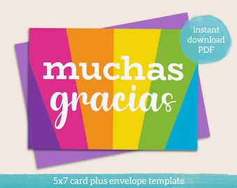 Printable Spanish Thank You Card Rainbow Gracias Note Cards to Print at ...