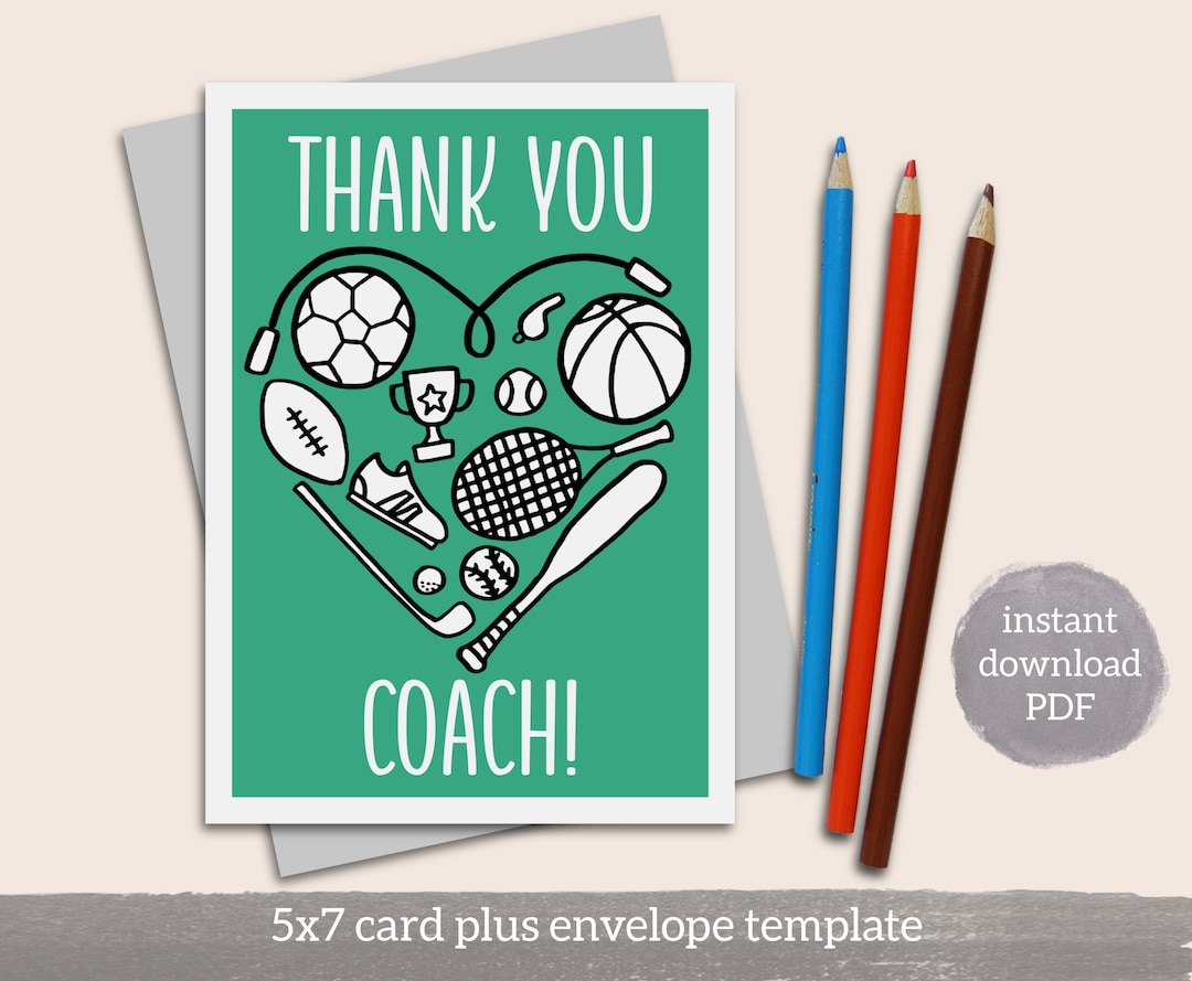 Printable Thank You Coach PE Teacher Thank You 5x7 Coloring Card - Etsy