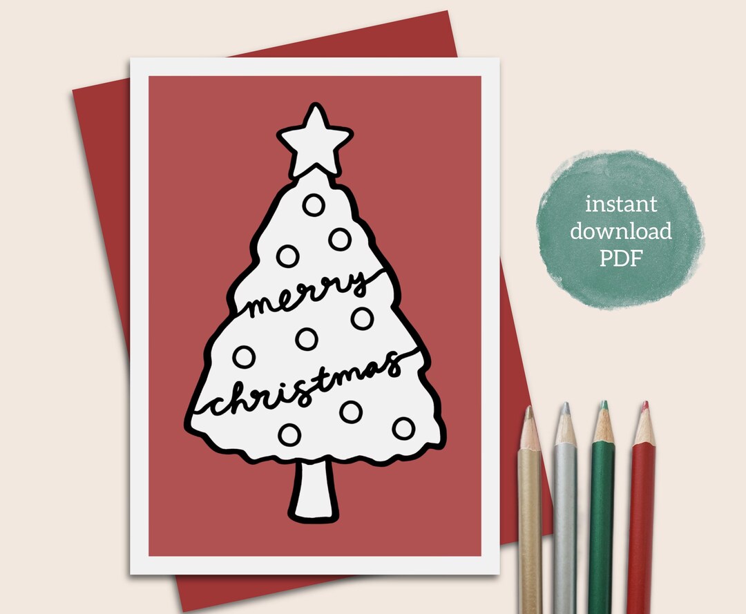 Coloring Christmas Card Printable Holiday Cards 5x7 Christmas Tree Card ...