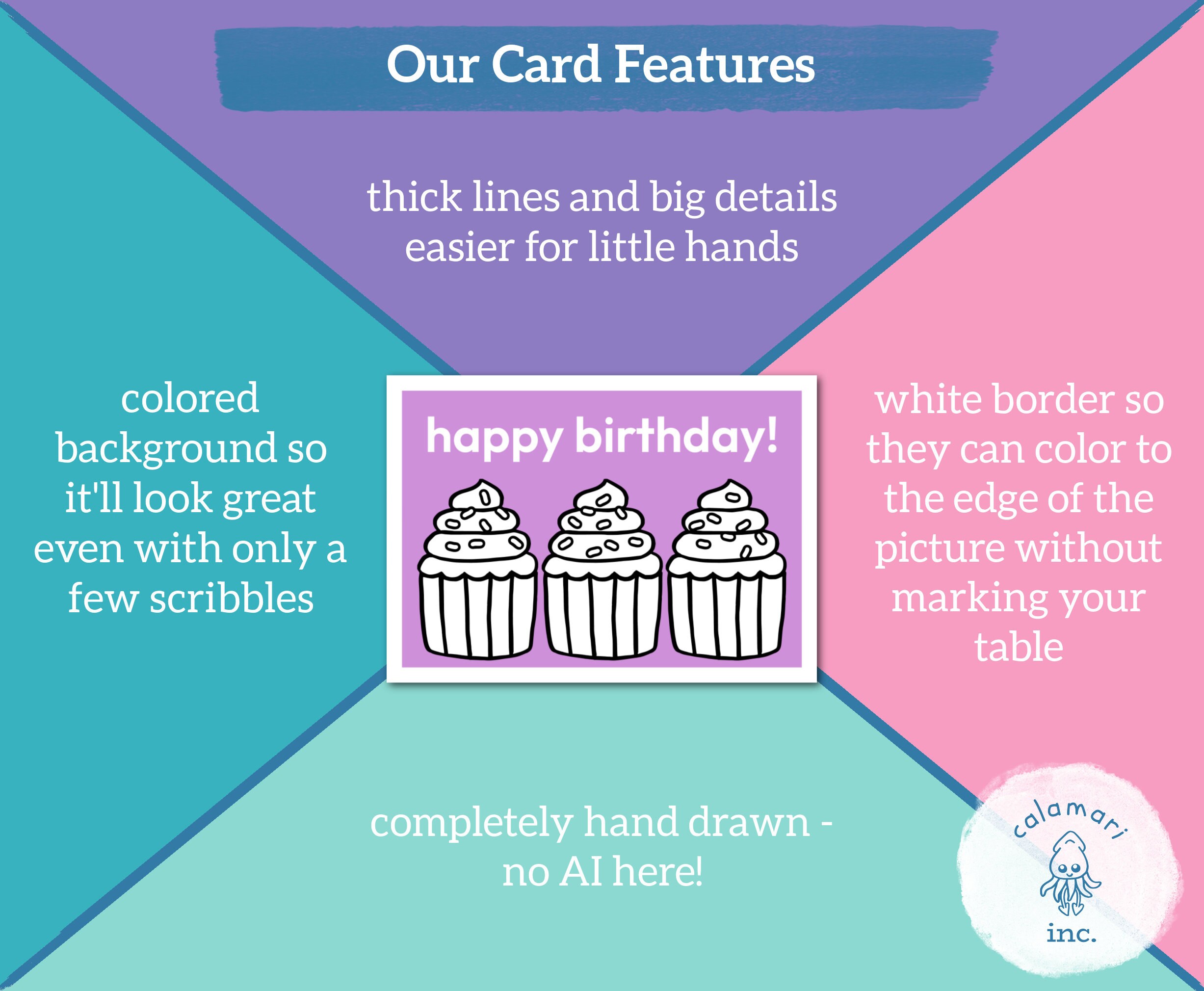 Printable Coloring Birthday Cupcake Cards PDF With 4 Card Designs Plus ...