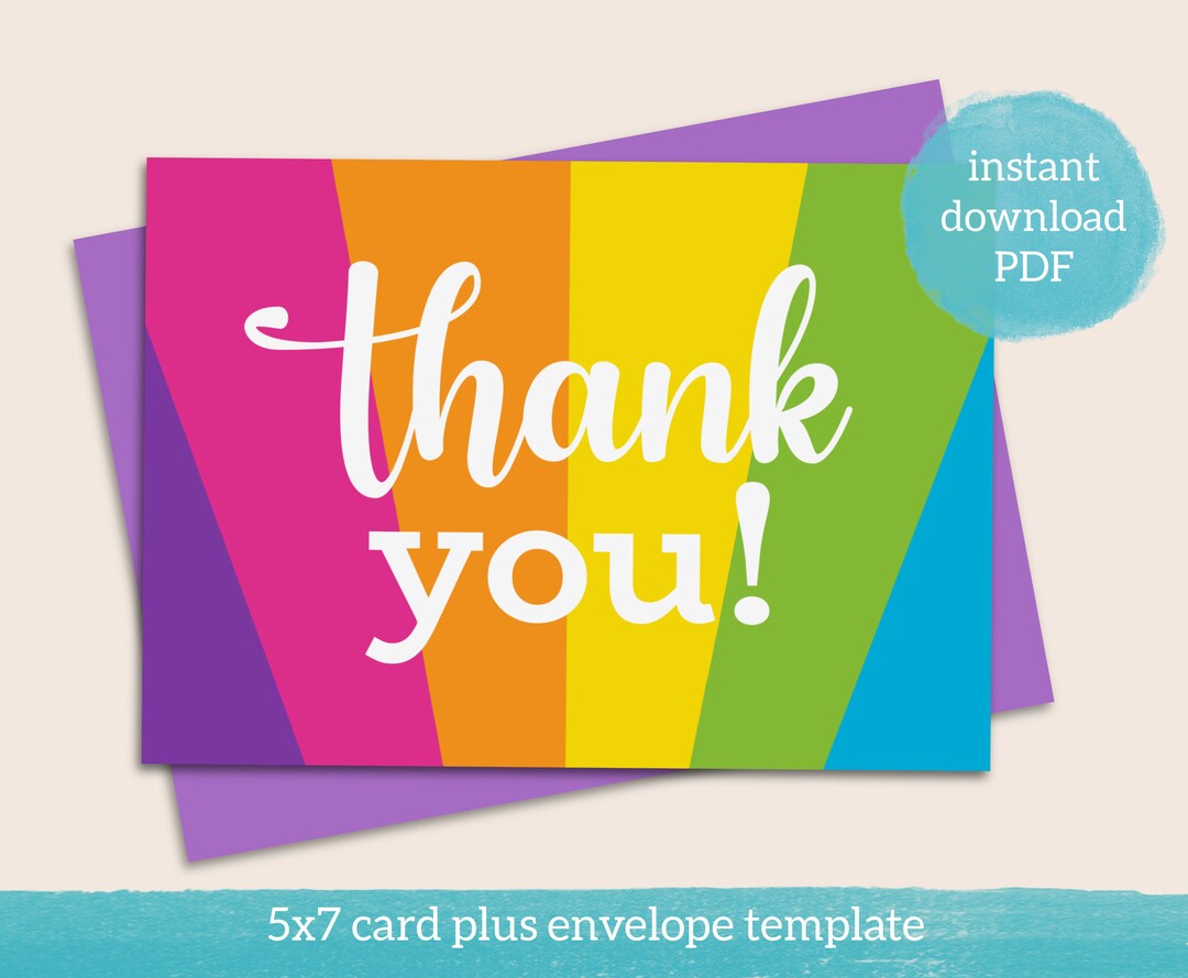 Thank You Card Printable Rainbow Design Thank You Notes to Print, 3 ...